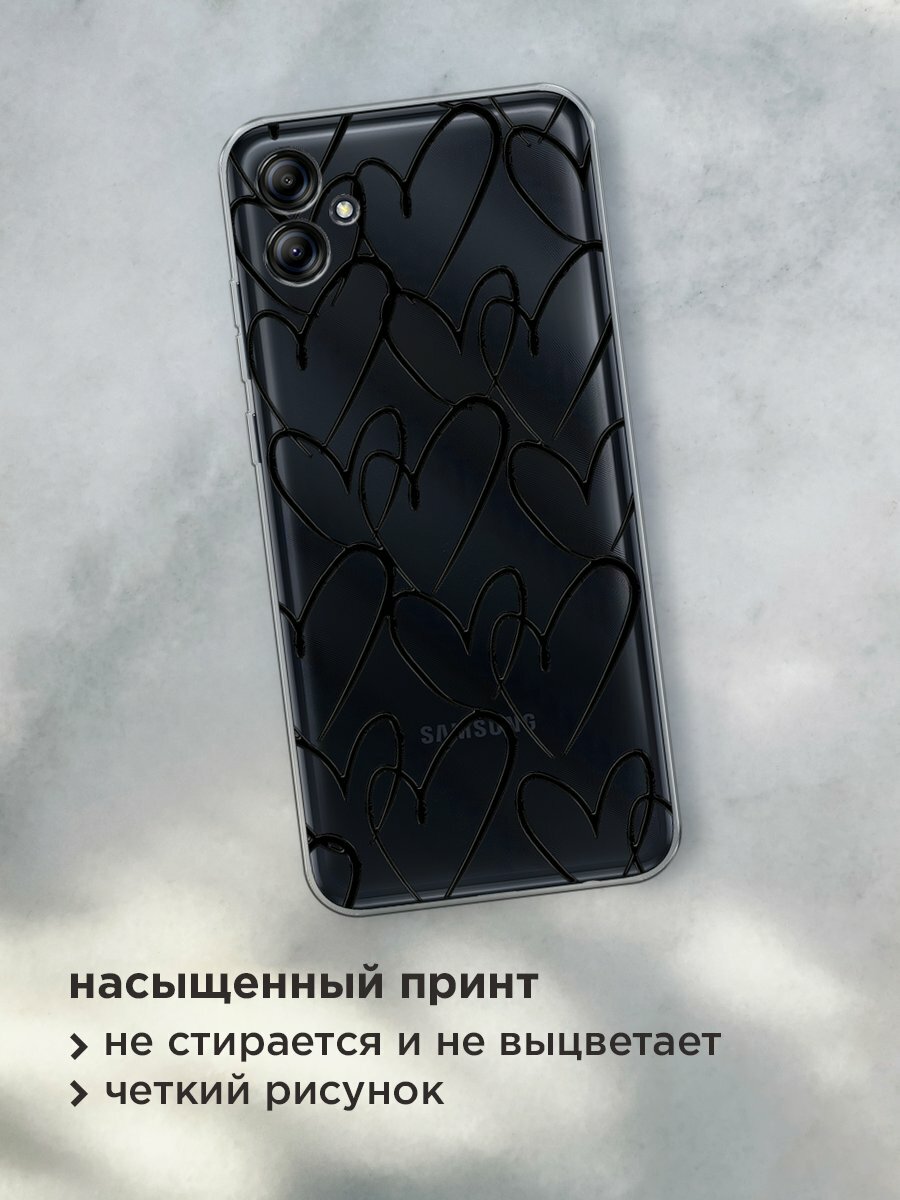 Чехол на Samsung Galaxy A04e / Самсунг A04e с принтом "Hearts doodle black 1" — фото 1