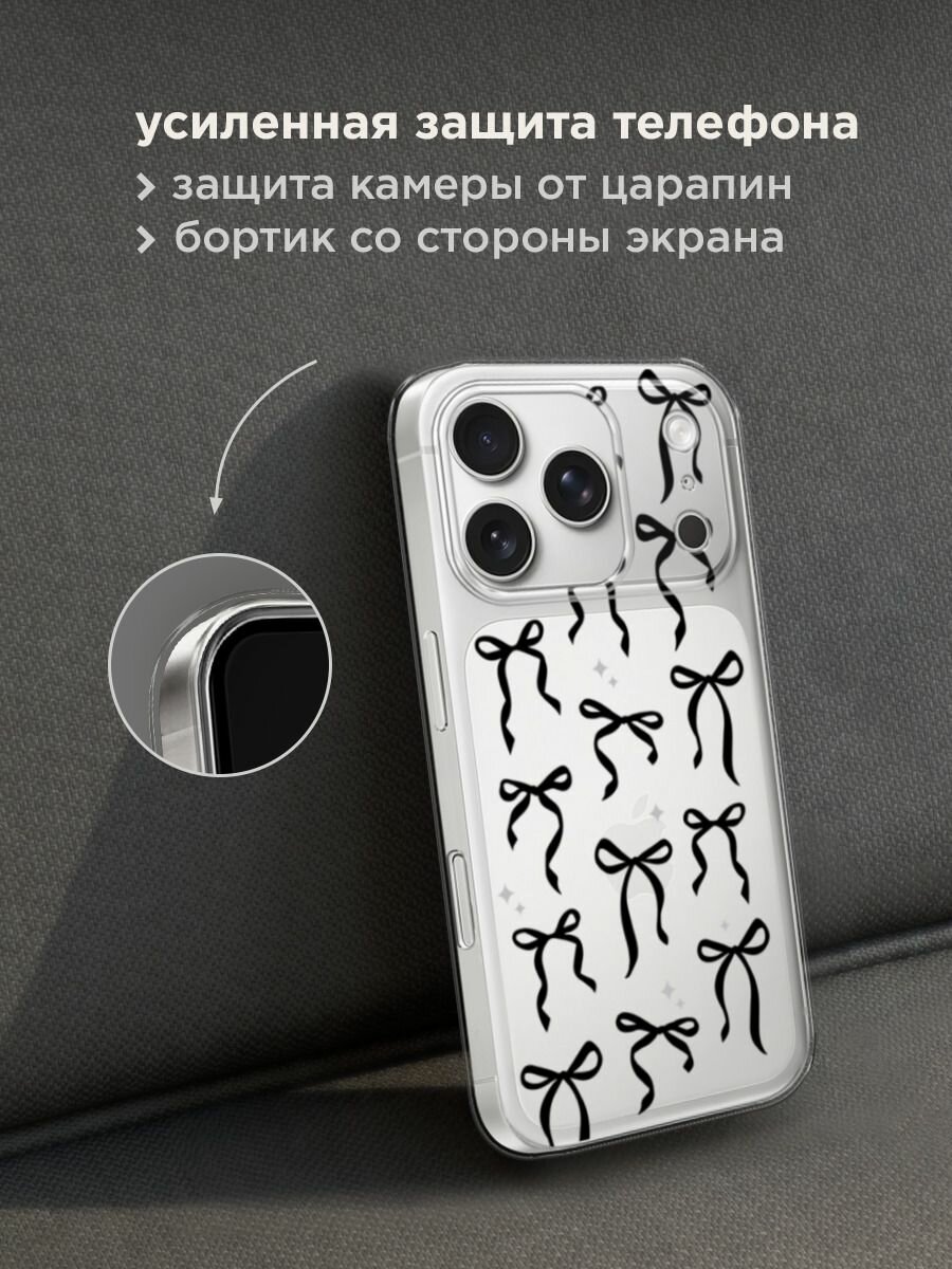Чехол на Apple iPhone 17 Pro / Айфон 17 Про с принтом "Black bows", прозрачный — фото 1