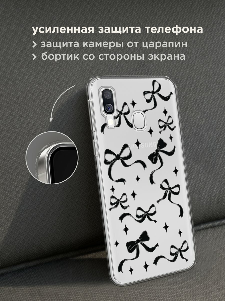 Чехол на Samsung Galaxy A40 / Самсунг Галакси А40 с принтом "Милые чёрные бантики 4" — фото 1