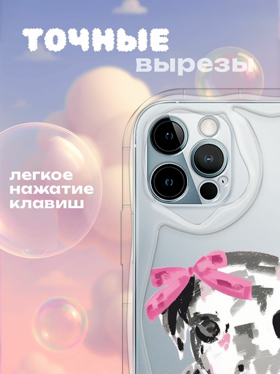 Чехол на Apple iPhone 12/12 Pro / Айфон 12/12 Pro с принтом "Далматинец с бантиком 3" — фото 1