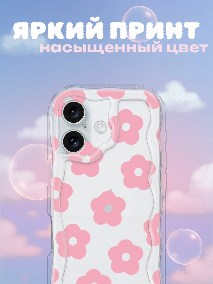 Чехол на Apple iPhone 16 / Айфон 16 с принтом "Цветы розовые паттерн" — фото 1