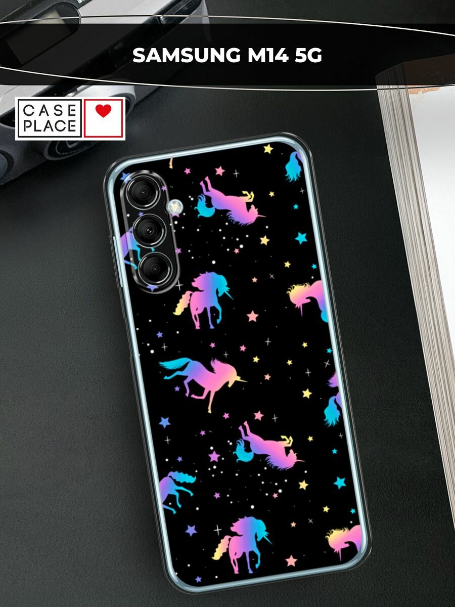 Чехол на Samsung Galaxy M14 5G / Галакси M14 5G с принтом "Единороги градиент"