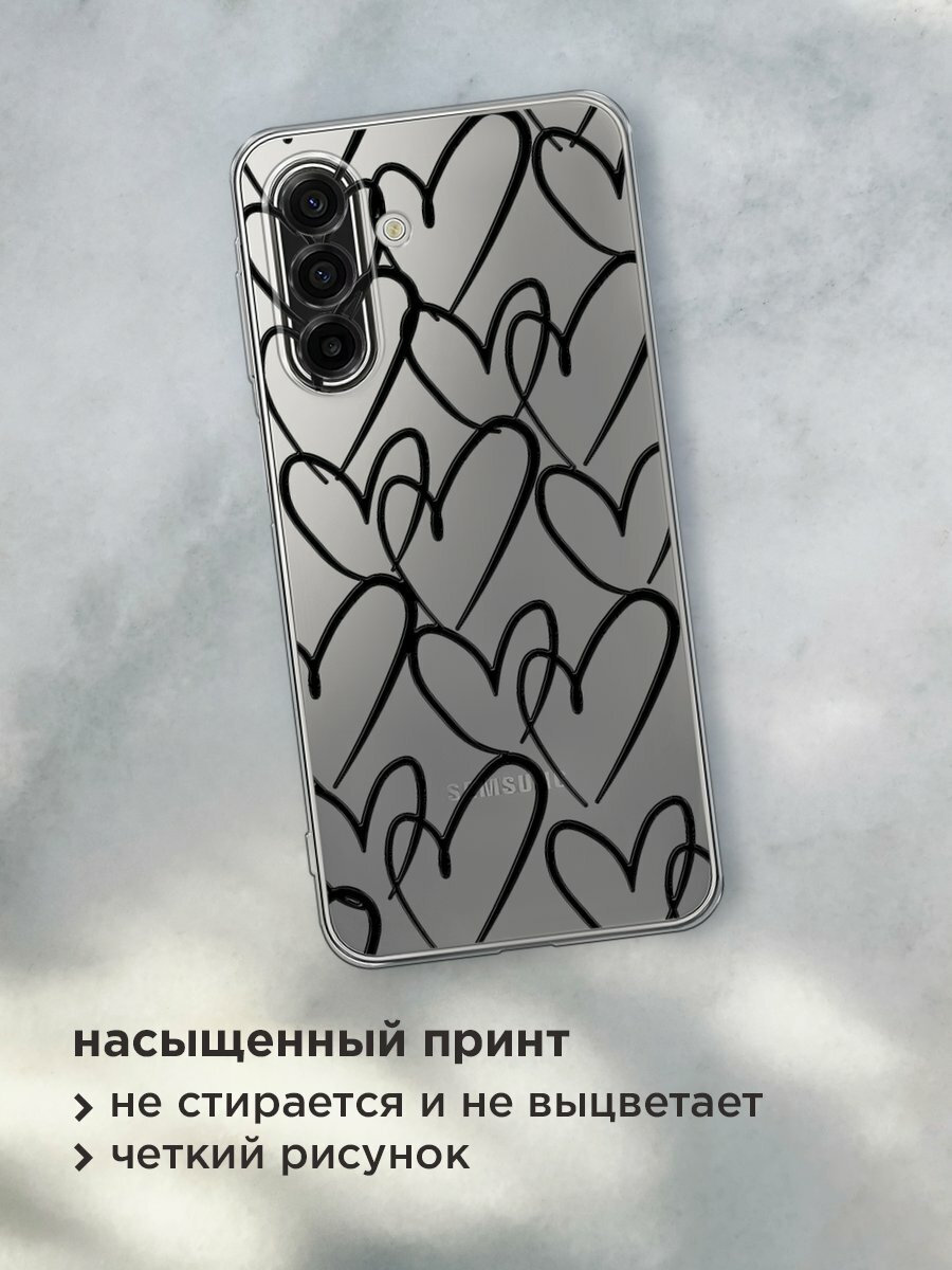 Чехол на Samsung Galaxy A17/A18 / Самсунг А17/А18 с принтом "Hearts doodle black 1" — фото 1