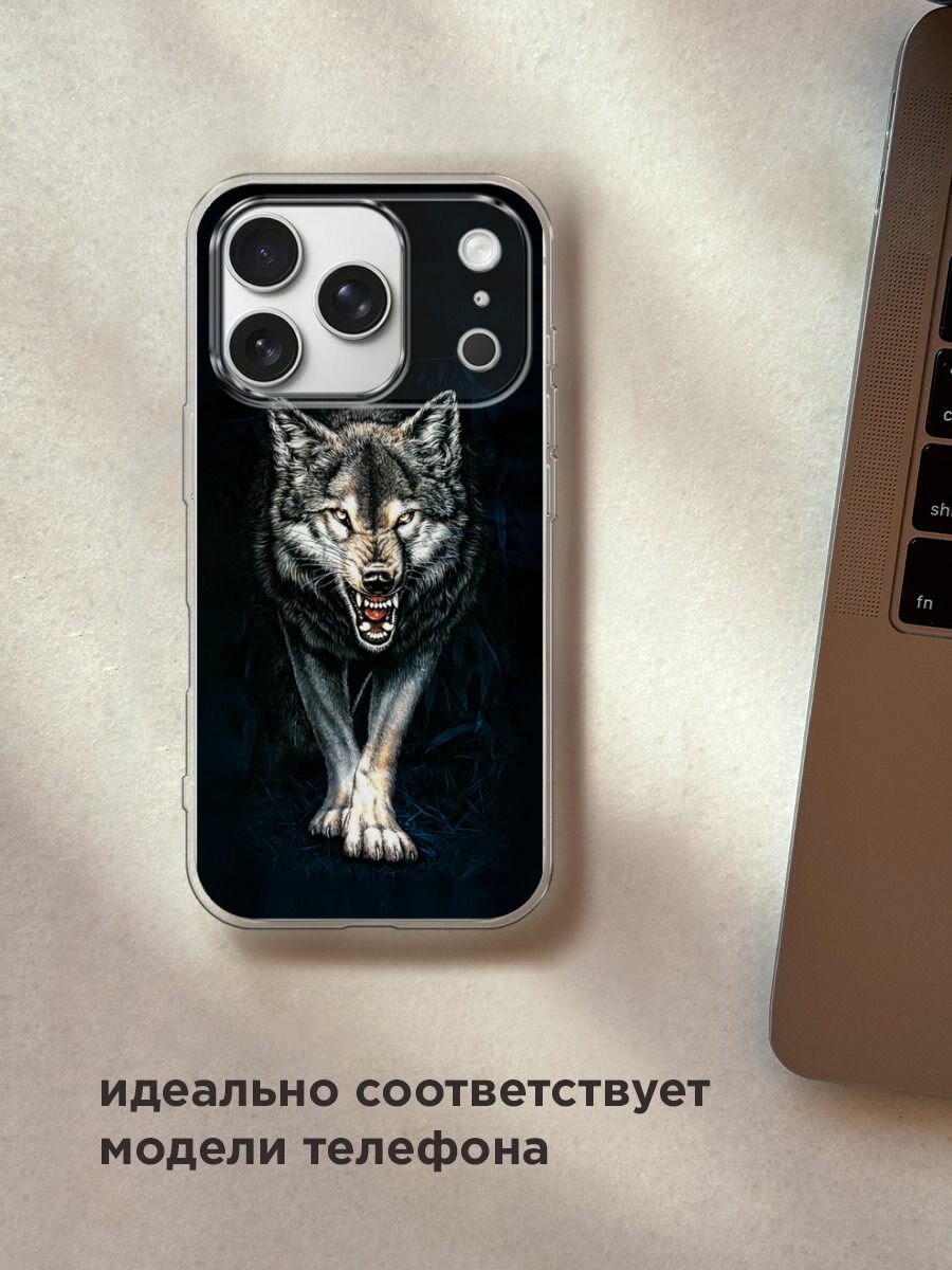 Чехол на Apple iPhone 17 Pro / Айфон 17 Про с принтом "Злобный волк из ночи" — фото 1