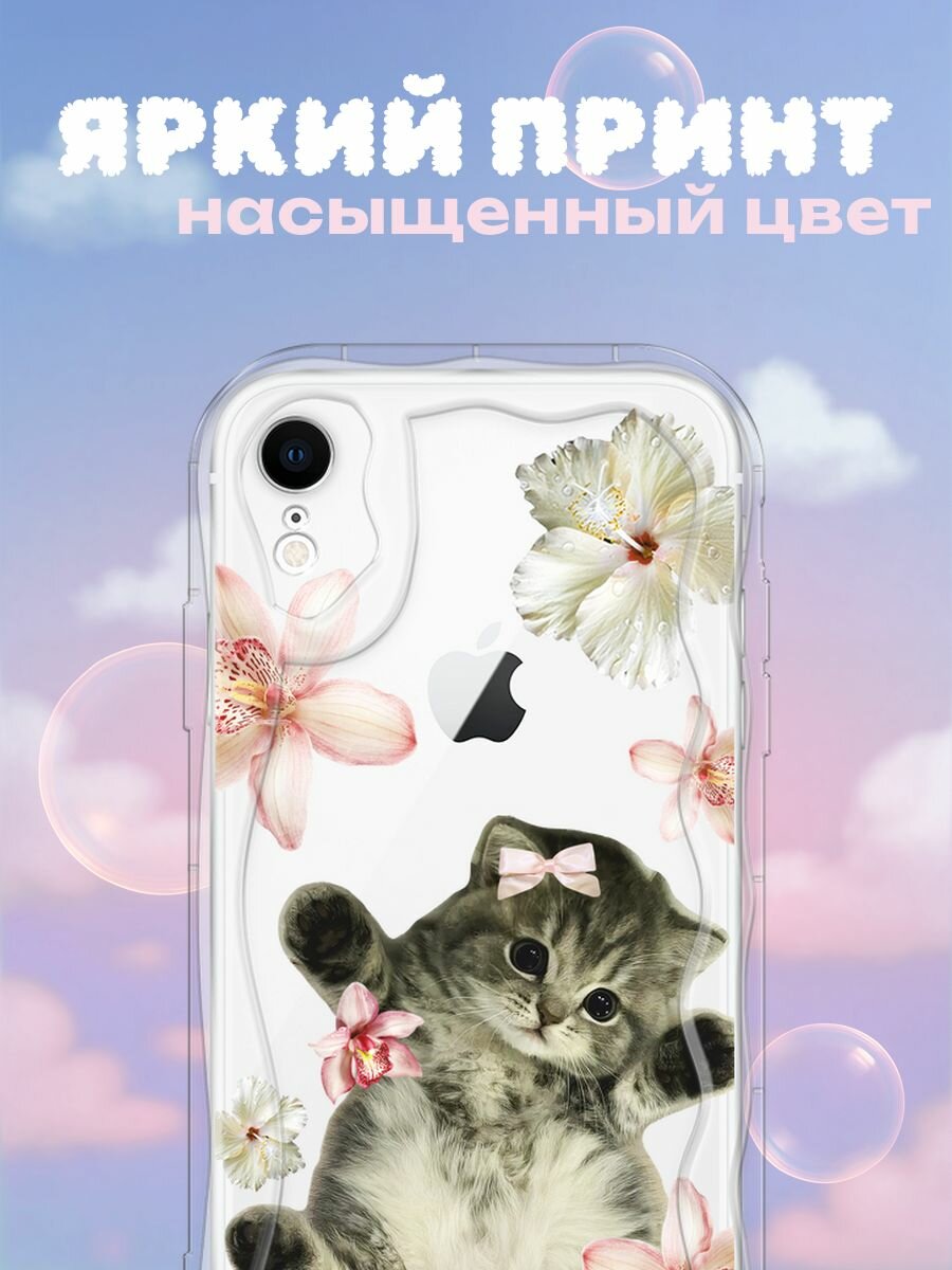 Чехол на Apple iPhone XR / Айфон XR с принтом "Котенок в цветах" — фото 1