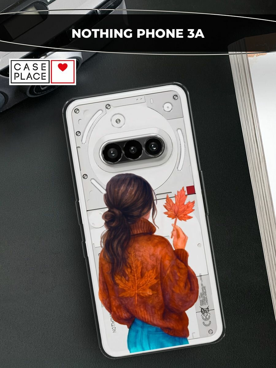 Чехол на Nothing Phone 3a / Нотинг Фон 3а с принтом "Девушка с опавшим листом", прозрачный