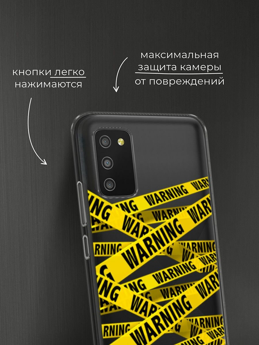 Чехол на Samsung Galaxy A02s / Самсунг Галакси A02s с принтом "Warning!", прозрачный — фото 1
