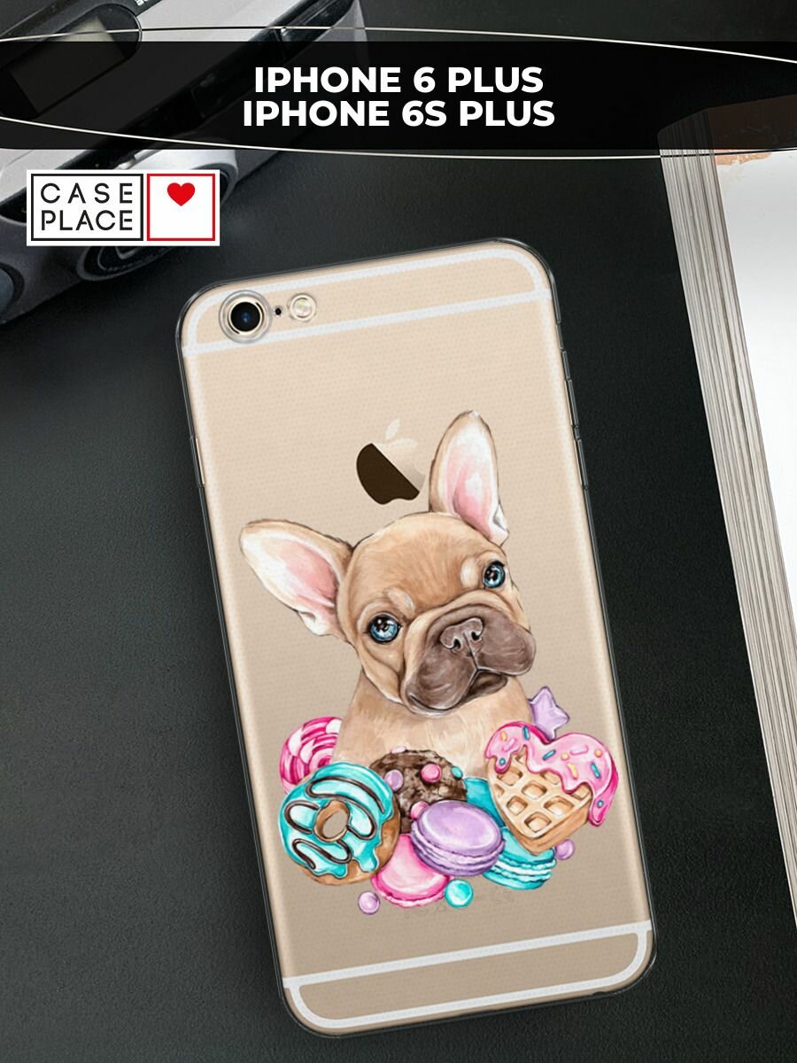 Чехол на Apple iPhone 6 Plus/6S Plus / Айфон 6 Плюс/Айфон 6С Плюс с принтом "Бульдог и сладости", прозрачный