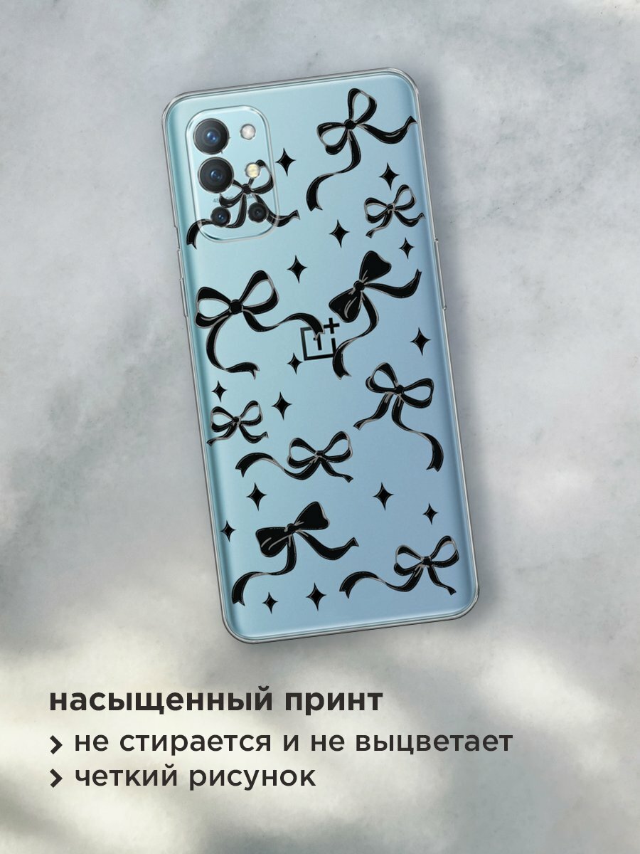 Чехол на OnePlus 9R / ВанПлас 9R с принтом "Милые чёрные бантики 4" — фото 1