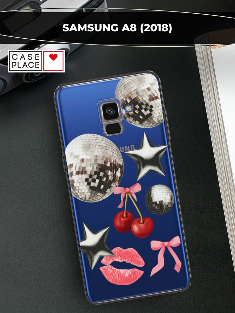 Чехол на Samsung Galaxy A8 2018 / Самсунг Галакси А8 2018 с принтом "Стильная подборка", прозрачный