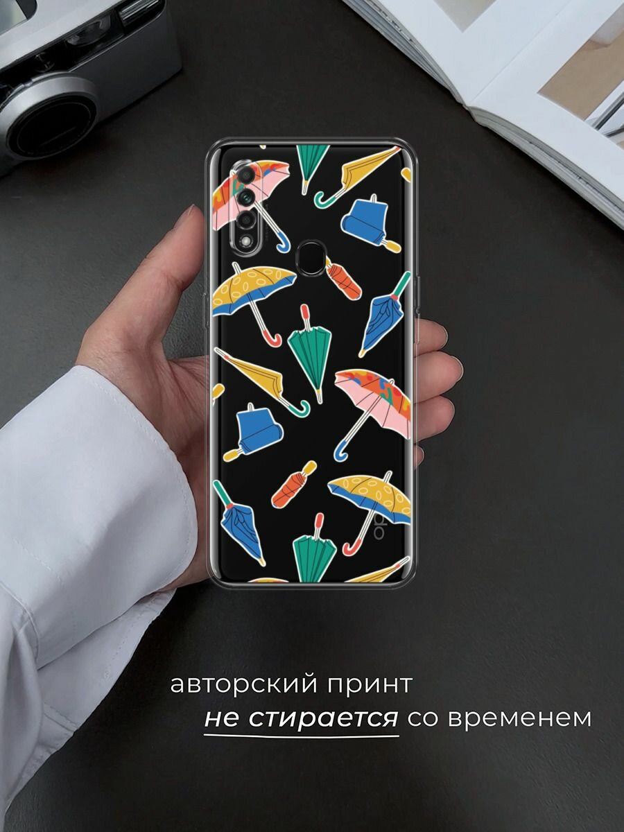 Чехол на Oppo A31 / Оппо А31 с принтом "Зонты паттерн", прозрачный — фото 1