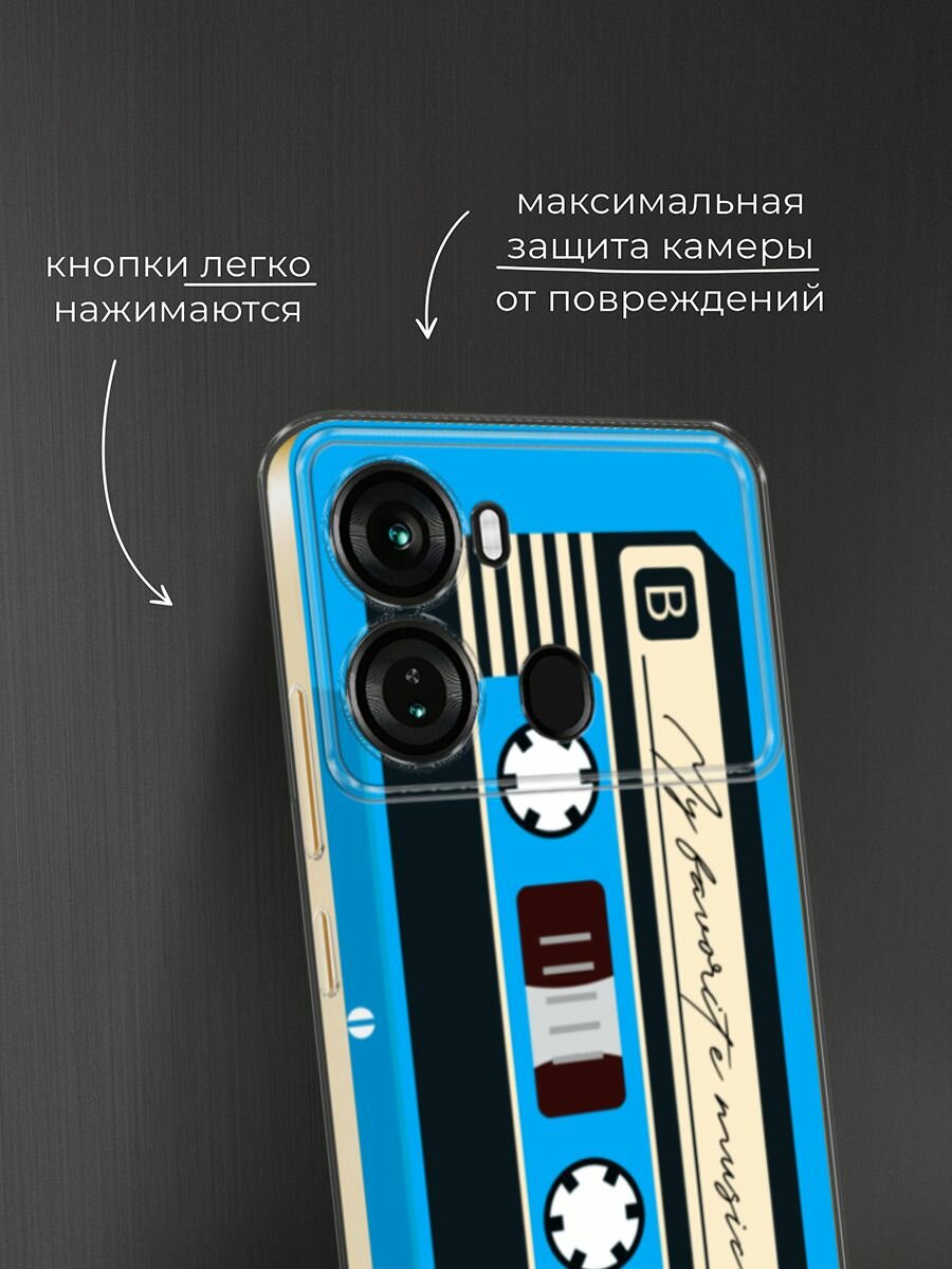 Силиконовый чехол на Itel P40 / Ител P40 с принтом "Синяя кассета" — фото 1