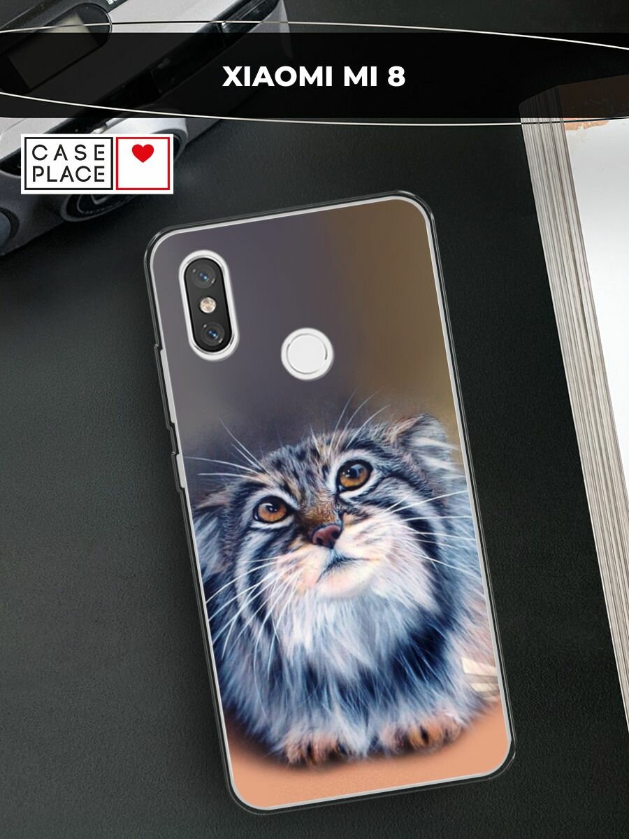 Силиконовый чехол на Xiaomi Mi 8 / Сяоми Ми 8 с принтом "Кот манул 2"