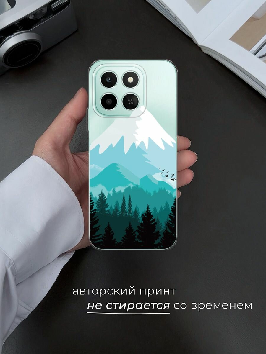 Чехол на Honor X6c / Хонор X6c с принтом "Синяя снежная гора", прозрачный — фото 1