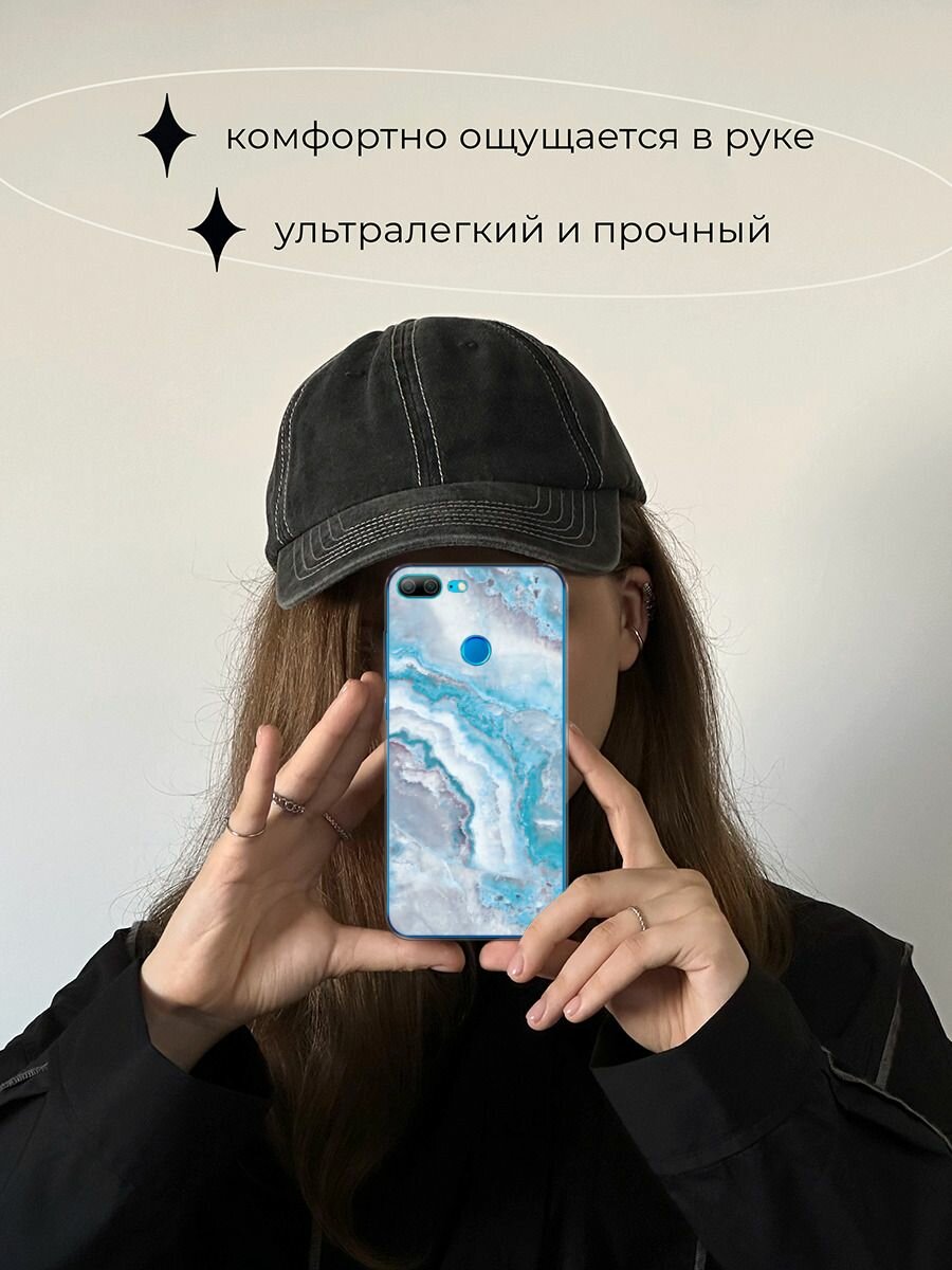 Чехол на Honor 9 Lite / Хонор 9 Лайт с принтом "Нежно-голубой мрамор" — фото 1