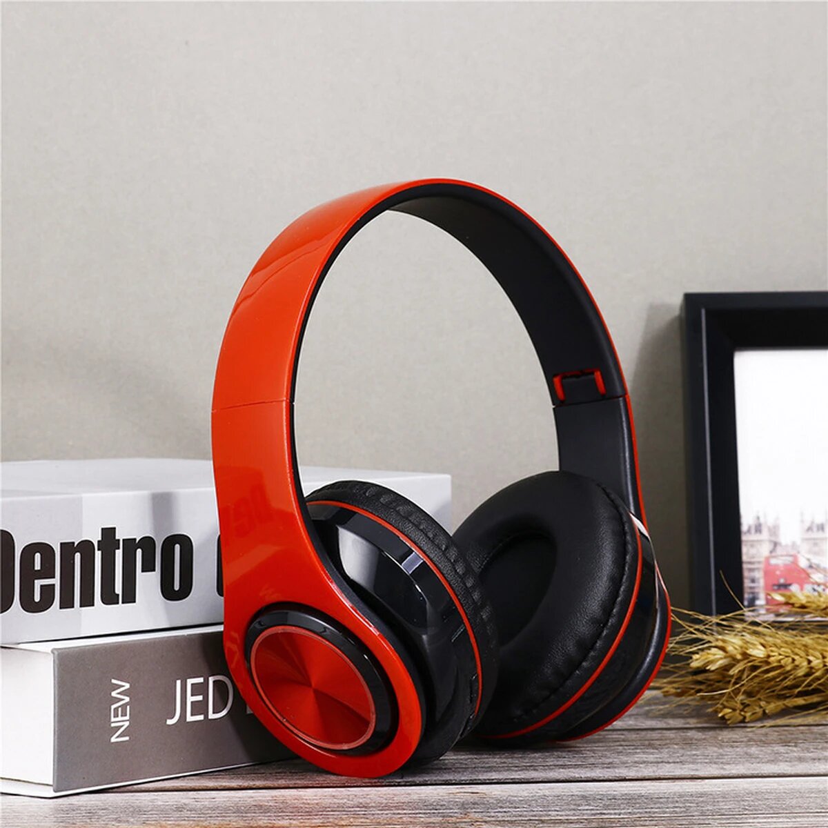 Беспроводные наушники B39 с подсветкой, bluetooth, складные, Красный и черный (светящийся)