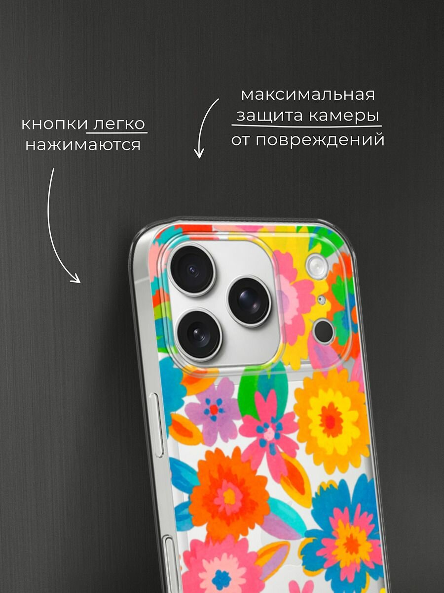 Чехол на Apple iPhone 17 Pro / Айфон 17 Про с принтом "Абстрактные яркие цветы", прозрачный — фото 1