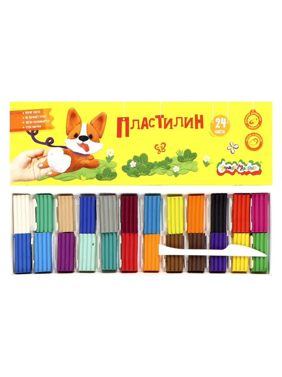Пластилин Каляка-Маляка ПКМ24-К, 24 цвета, 360 г, стек, картонная упаковка