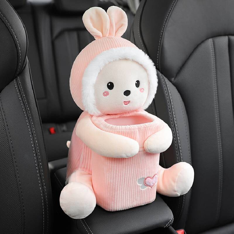 Innovative car trash can and tissue box combo soft plush material