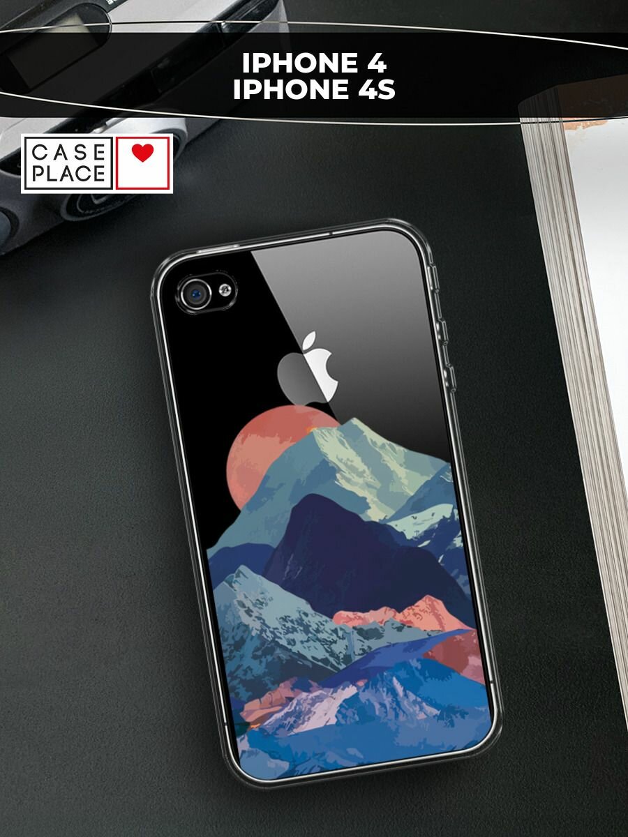 Чехол на Apple iPhone 4/4S / Айфон 4/4S с принтом "Закат в снежных горах", прозрачный