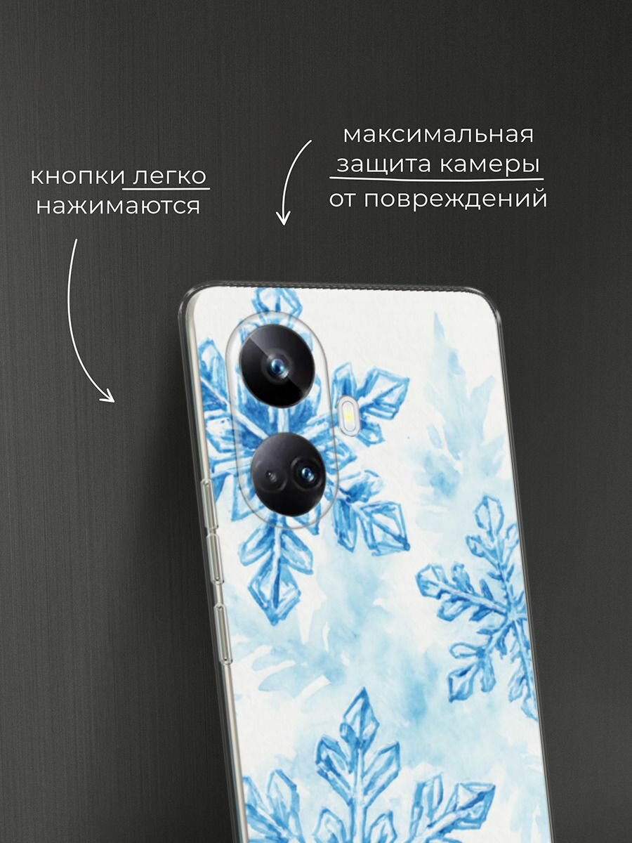 Чехол на Realme 10 Pro+ / Реалми 10 Про+ с принтом "Акварельные снежинки" — фото 1