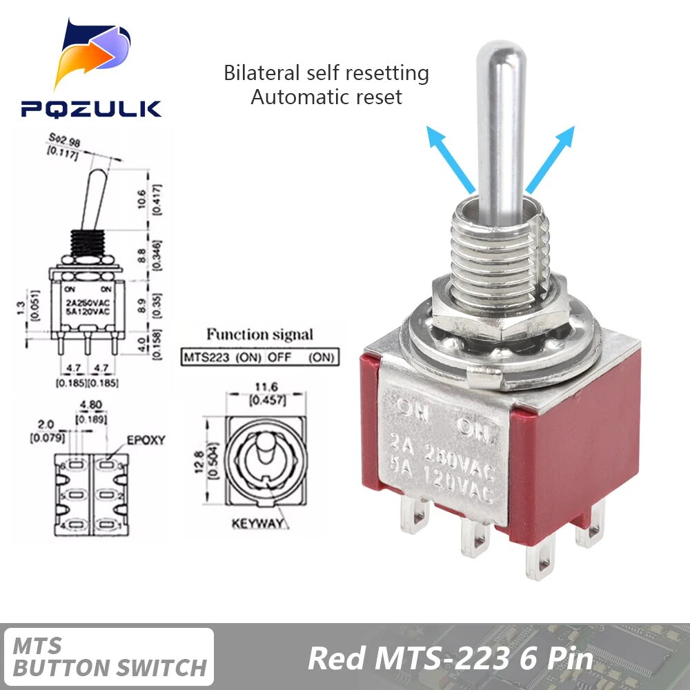 ON-OFF-ON ON-ON 3/6/9/12PIN 2/3 Position Mini Latching Toggle Switch AC 125V/6A 250V/3A MTS-102 MTS-103 MTS-202 MTS-203