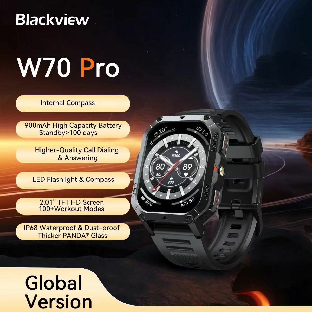 BlackView 2025 Новые водонепроницаемые умные часы W70 Pro Черный