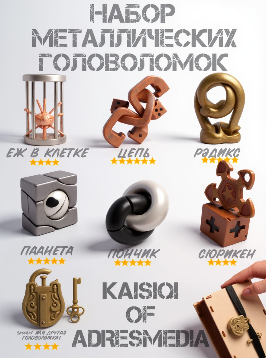 Набор металлических головоломок средний уровень сложности