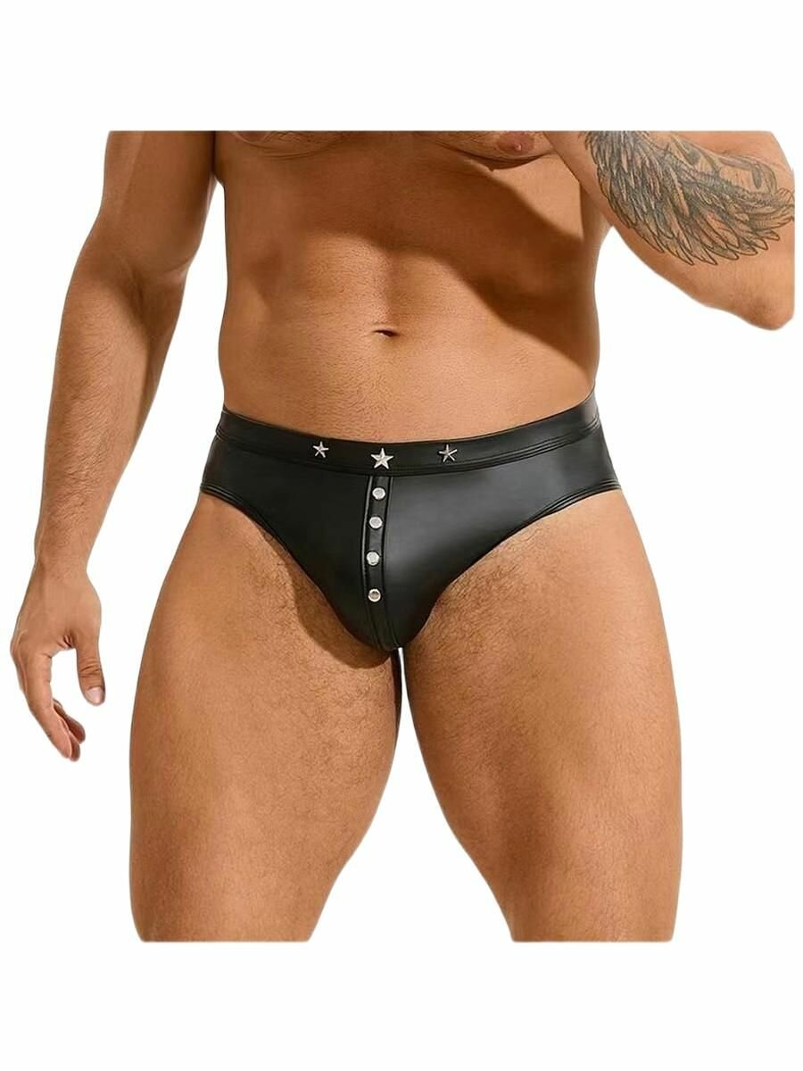 Мужские черные сексуальные трусы из искусственной кожи