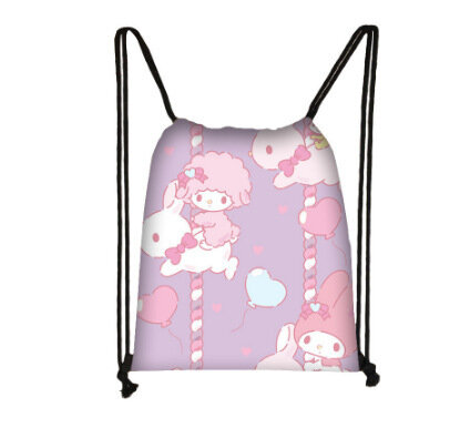 Рюкзак Hello Kitty на шнурке с принтом и карманом Melody из полиэстера, сумка для хранения большой вместимости