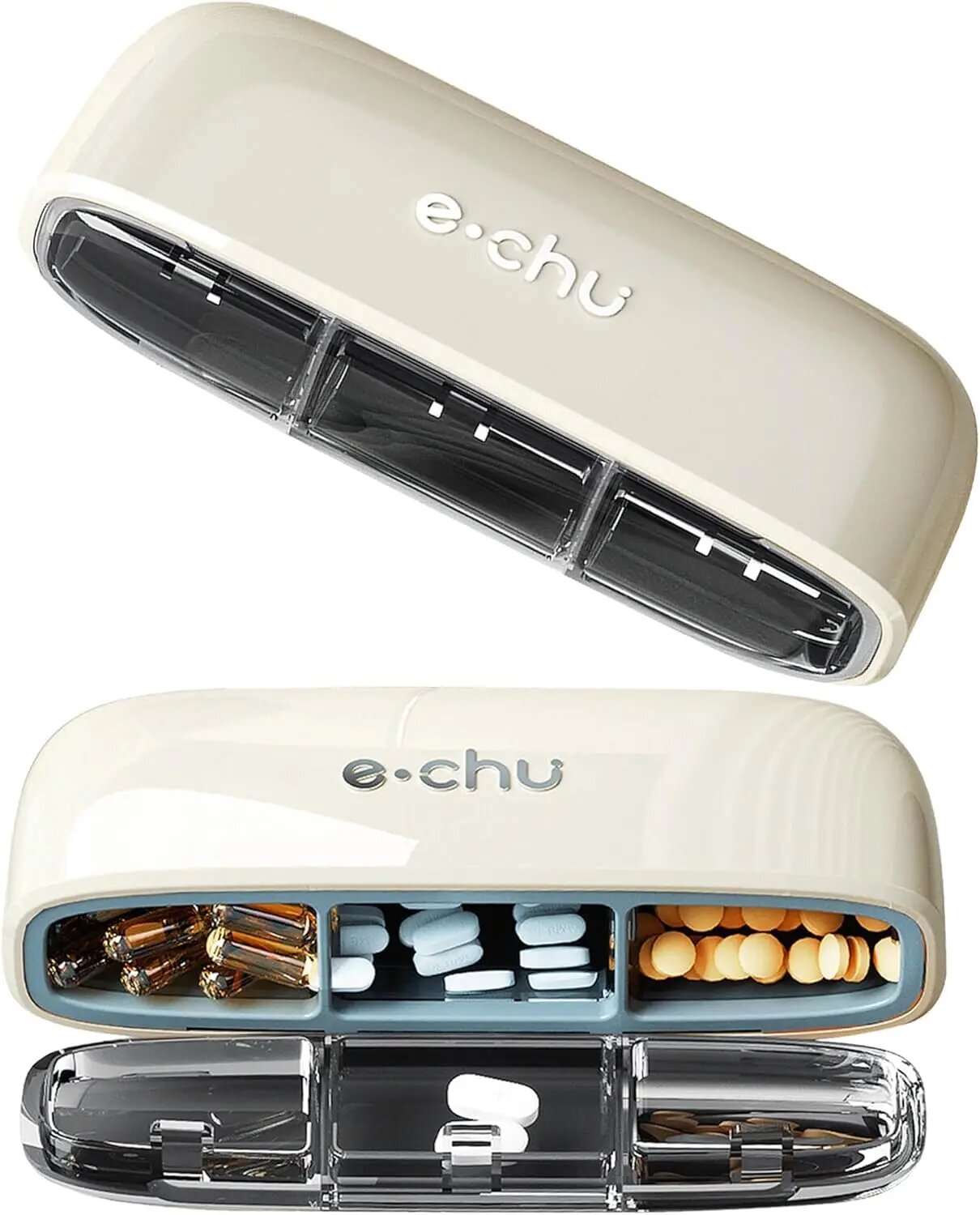 Таблетница e-chu, 3 отделения, Cream White