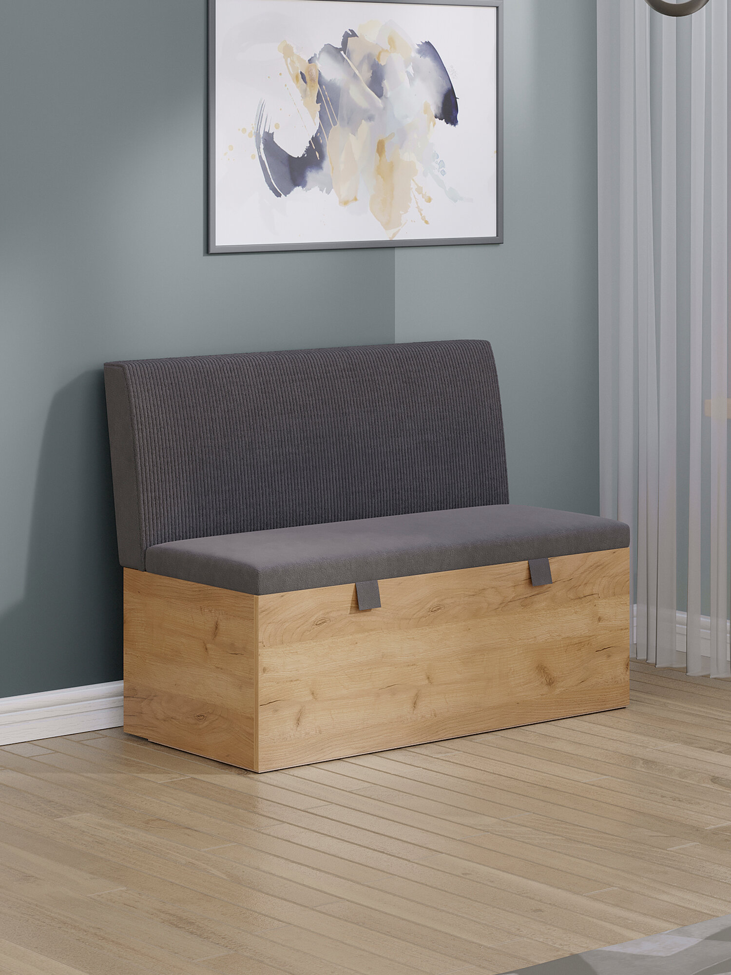 Скамья прямая Мебель Трия «Мальта» Дуб Крафт золотой, Микровелюр Linea Grande 66/Connect 66 (серо-коричневый)