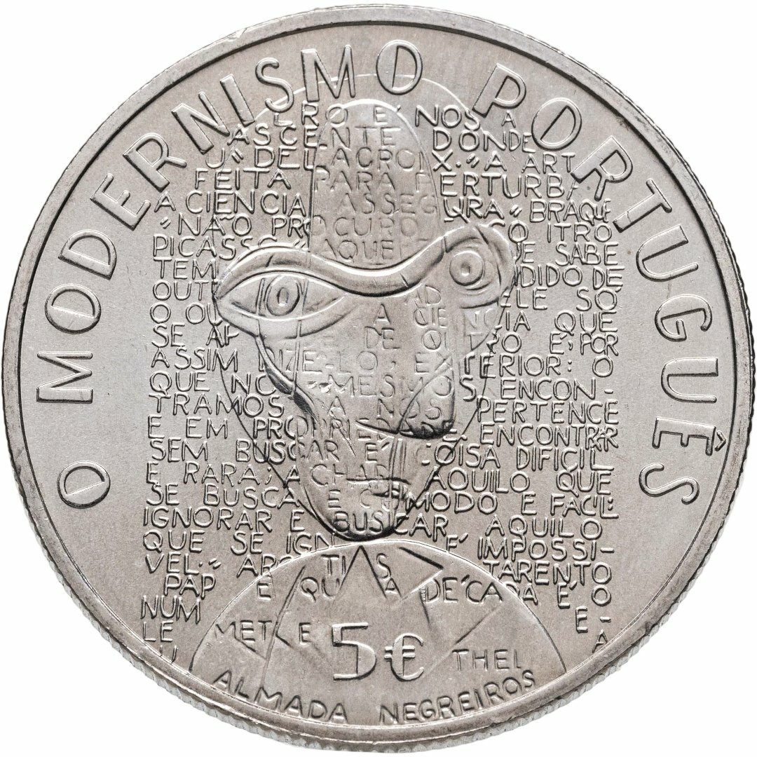 Португалия 5 евро euro 2016 Модернизм, Мельхиор медь-никель, в сохранности UNC