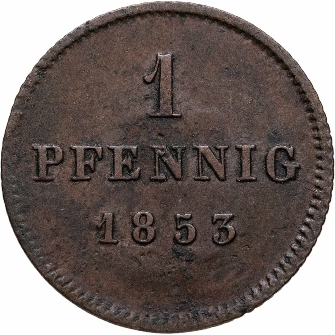 Бавария 1 пфенниг 1853, Медь, в сохранности VF-XF