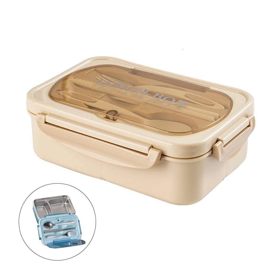 Портативный термоланчбокс из нержавеющей стали/ПП для микроволновки, Цвет Хаки - Нержавеющая сталь