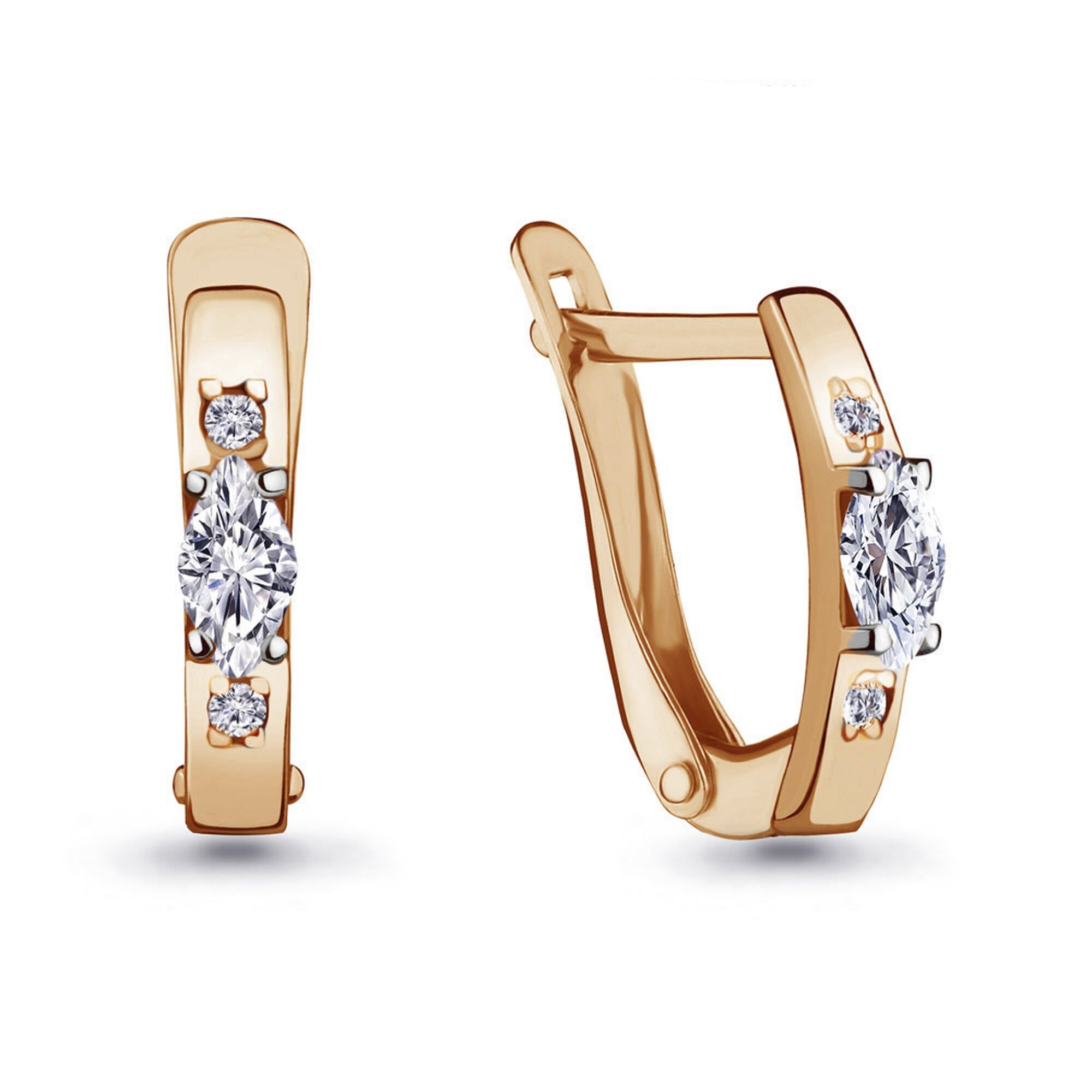 Серьги, красное золото, 585 проба, фианит