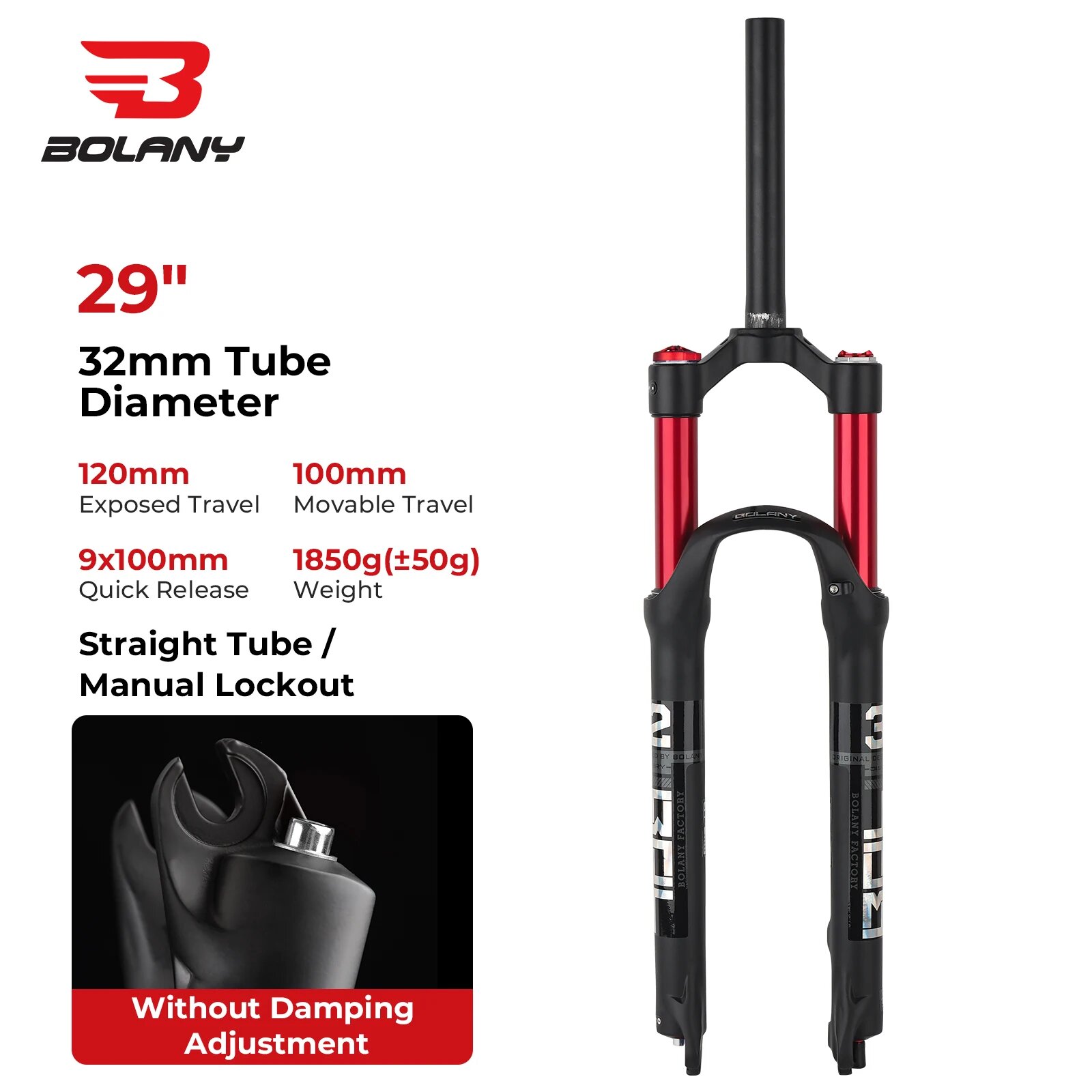 BOLANY MTB вилка 29 дюймов черный Черный, 29 Red Manual
