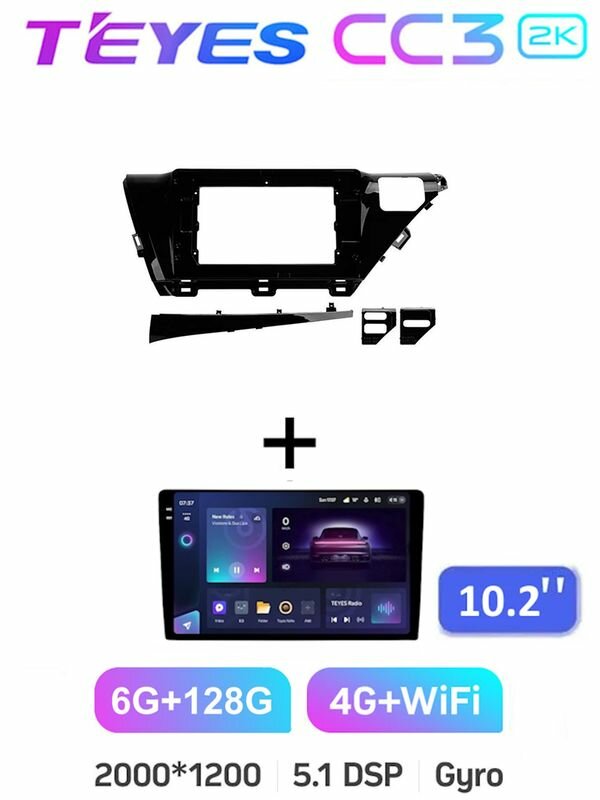 Магнитола Teyes CC3 2K 6/128 Gb 10" для Toyota Camry 70 8 2017-2020 дорест 2 din