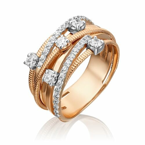 Кольцо, комбинированное золото, 585 проба, родирование, фианит