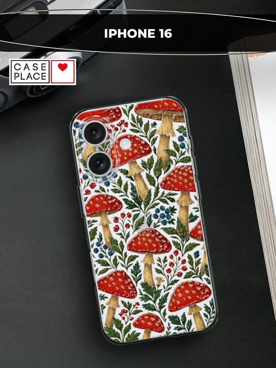 Силиконовый чехол на Apple iPhone 16 / Айфон 16 с принтом Мухоморы