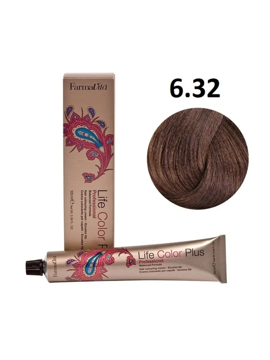Краска для волос Farmavita Life Color Plus Prof, Перманентный краситель с низким содержанием аммиака, 6.32