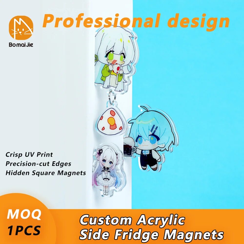 Пользовательские акриловые боковые магниты на холодильник с УФ-принтом, аниме, мультяшные подставки, брелок, боковые магниты на холодильник, добавьте фото