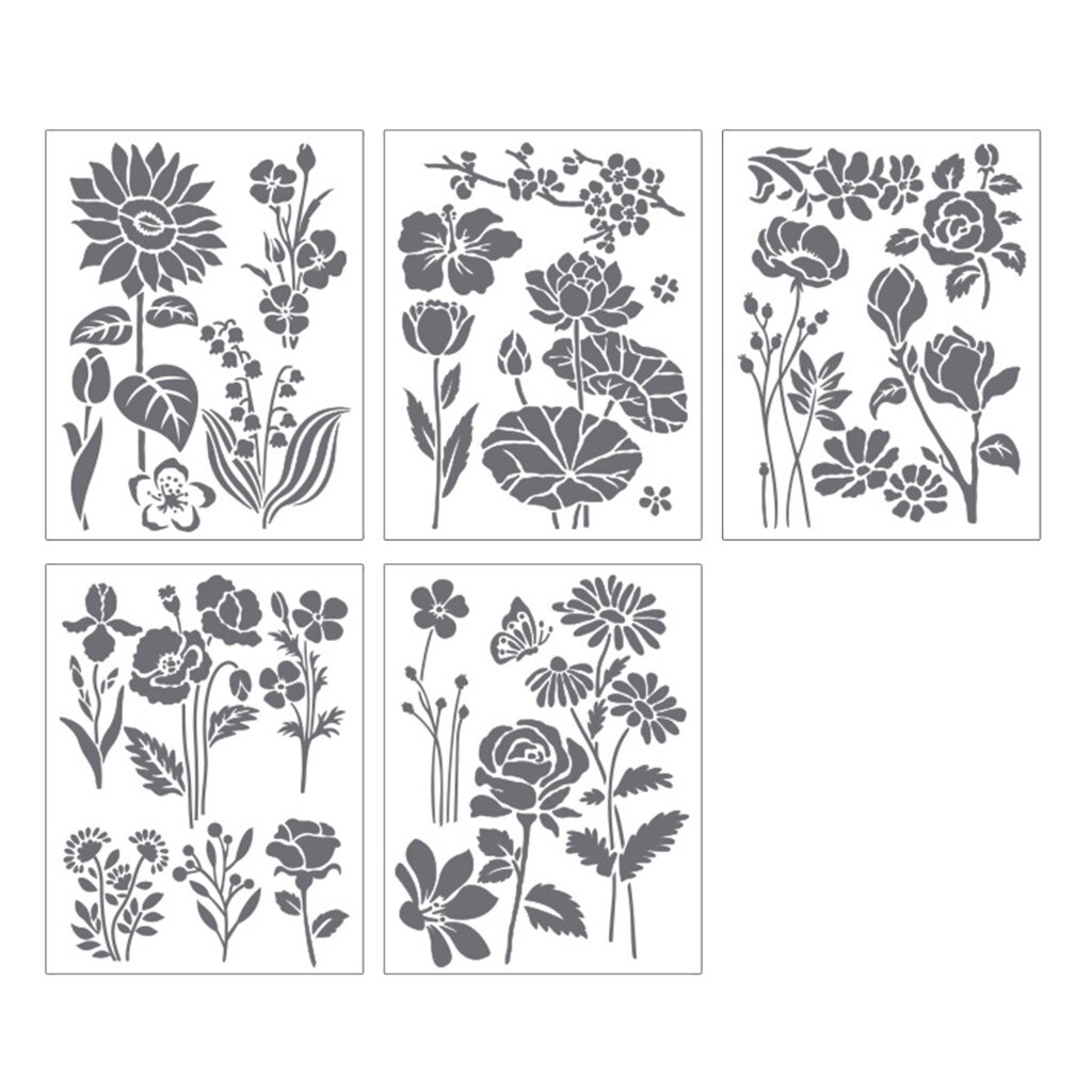 5шт Трафаретов для рисования цветов-бабочек Многоразовые шаблоны для рисования домашних животных для детской художественной росписи, изготовления поделок для скрапбукинга