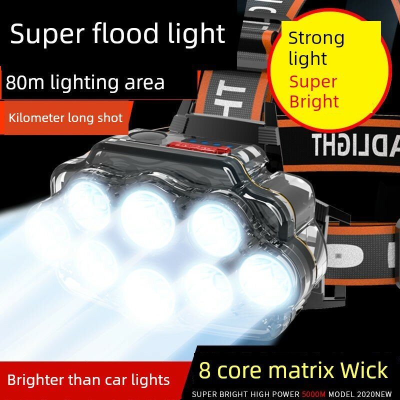 Светильник для головы LED с одинарной литий-ионной батареей T10, желтый свет, 8 светодиодов, яркий, перезаряжаемый,