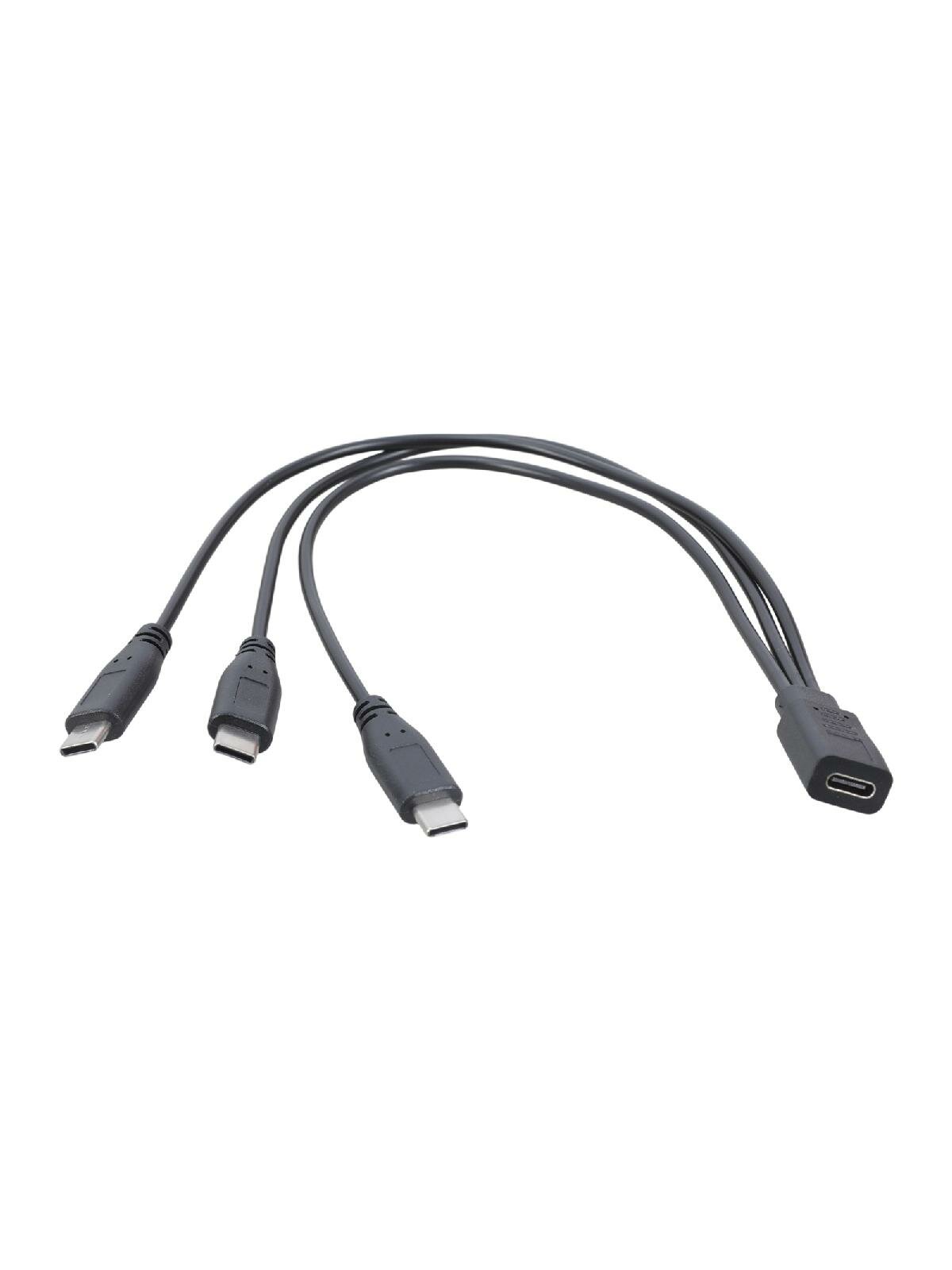 Кабель зарядного устройства Type C с тройным выходом 30 см для мобильных устройств планшетов динамиков