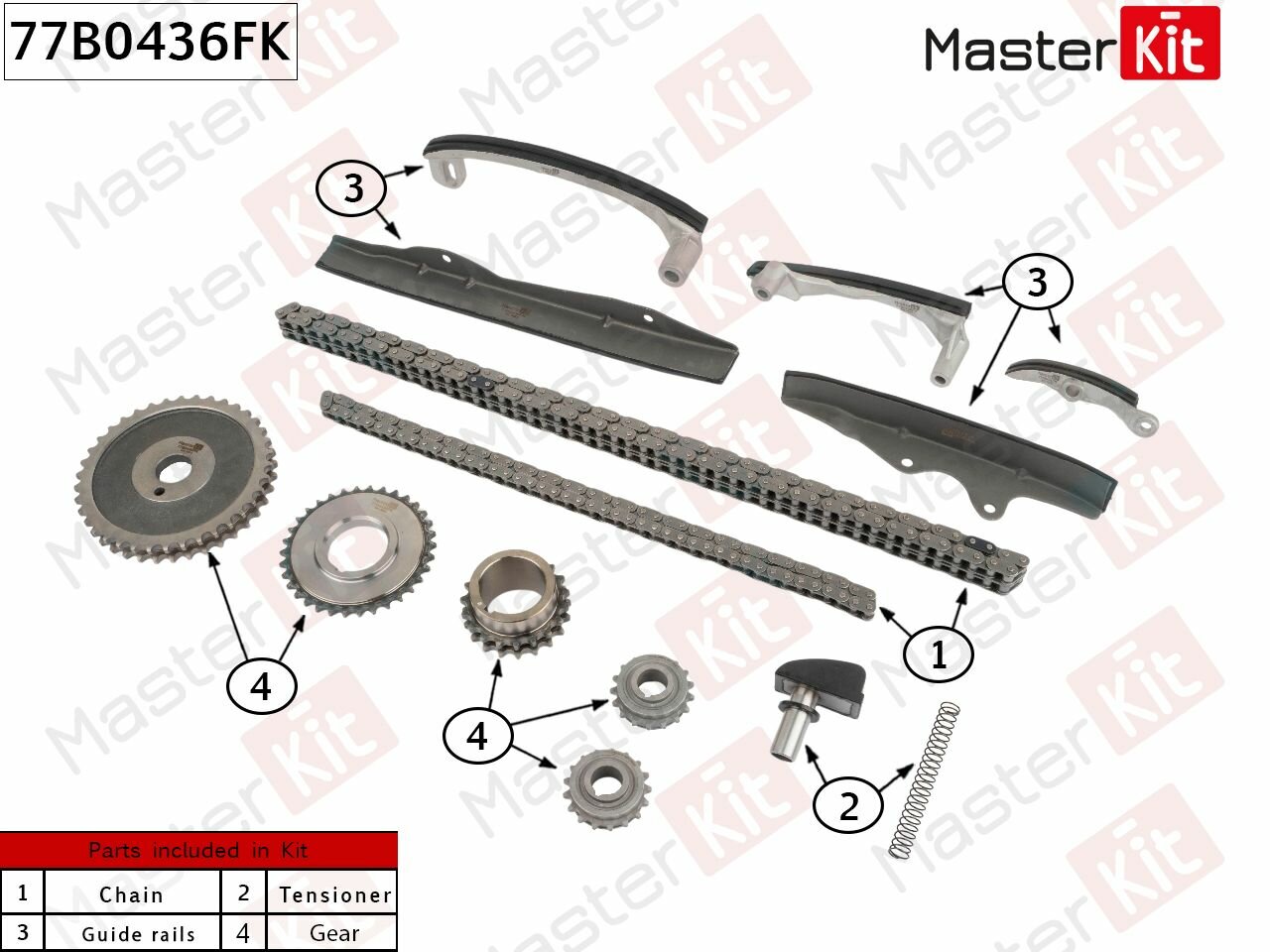 Комплект цепи ГРМ MITSUBISHI 4G54/G54B/G52B MasterKit 77B0436FK