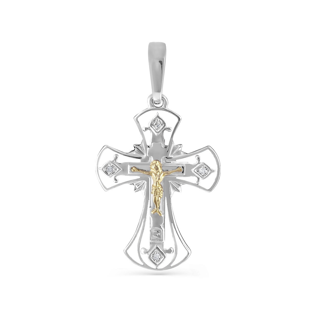 Крестик, серебро, 925 проба, бриллиант