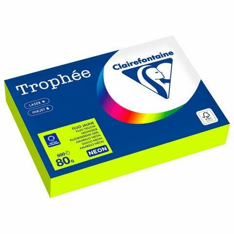 Бумага цветная CLAIREFONTAINE, А4, 80 г/м2, 500 л, неон, желтый, Франция, 2977PC