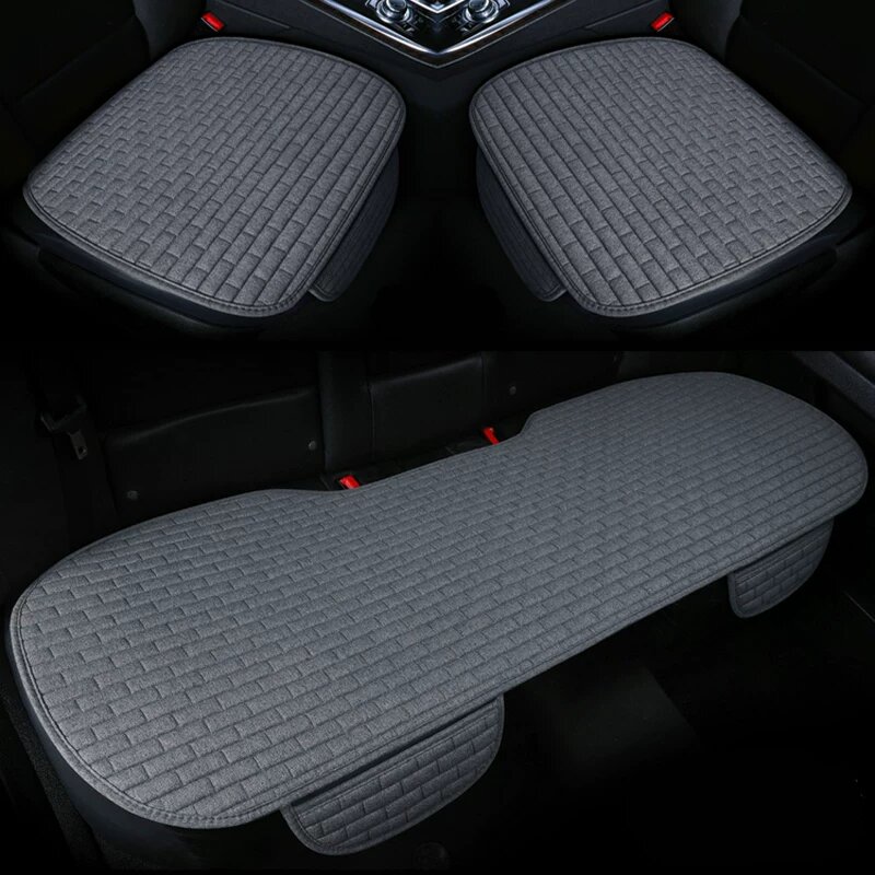 Серый 3-местный комплект антипробковый льняной чехол для сидений автомобиля, покрытие передних и задних сидений