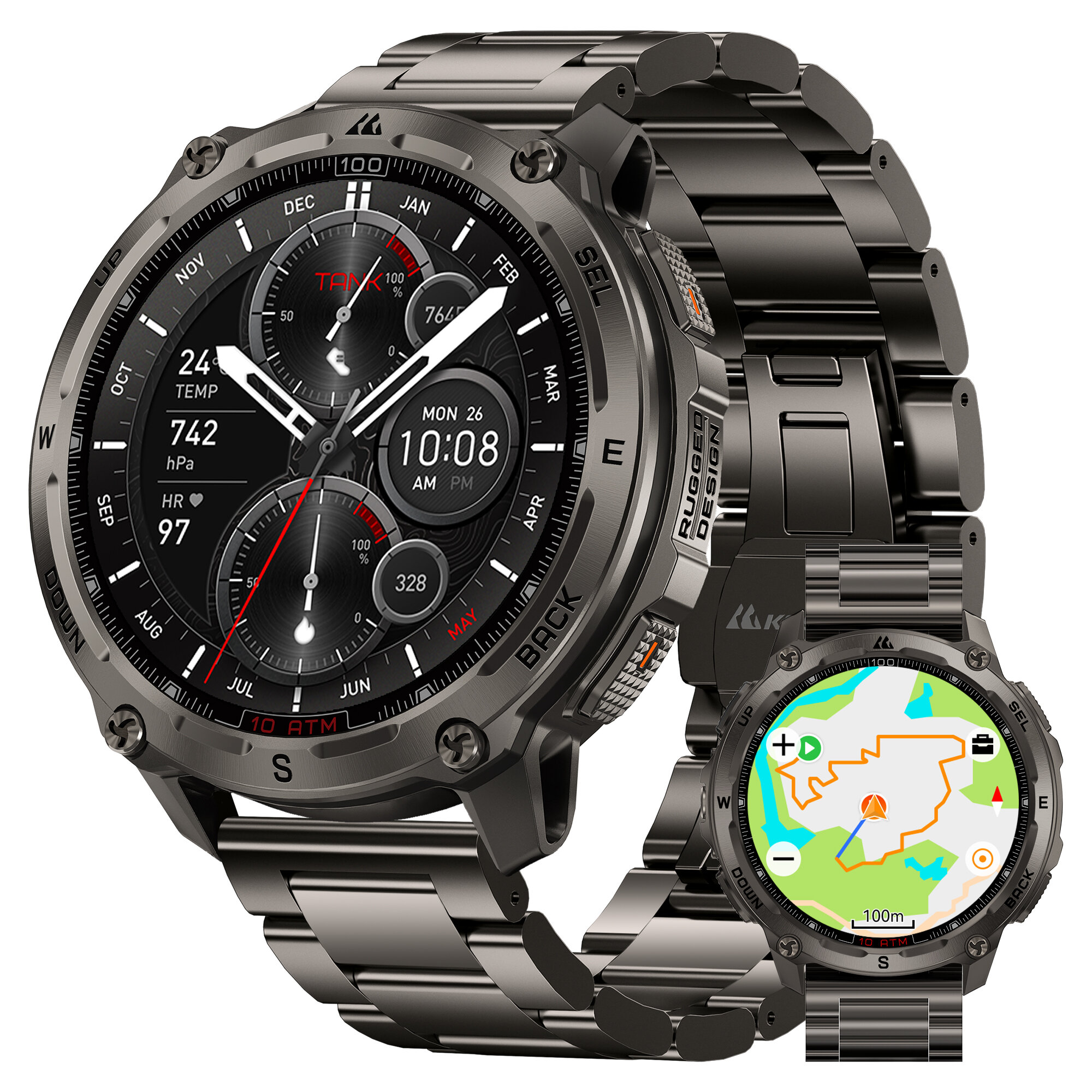 KOSPET TANK T4 Мужские умные часы класса 50 дней работыGPS-карты,100м водонепроницаемость, здоровье, звонки